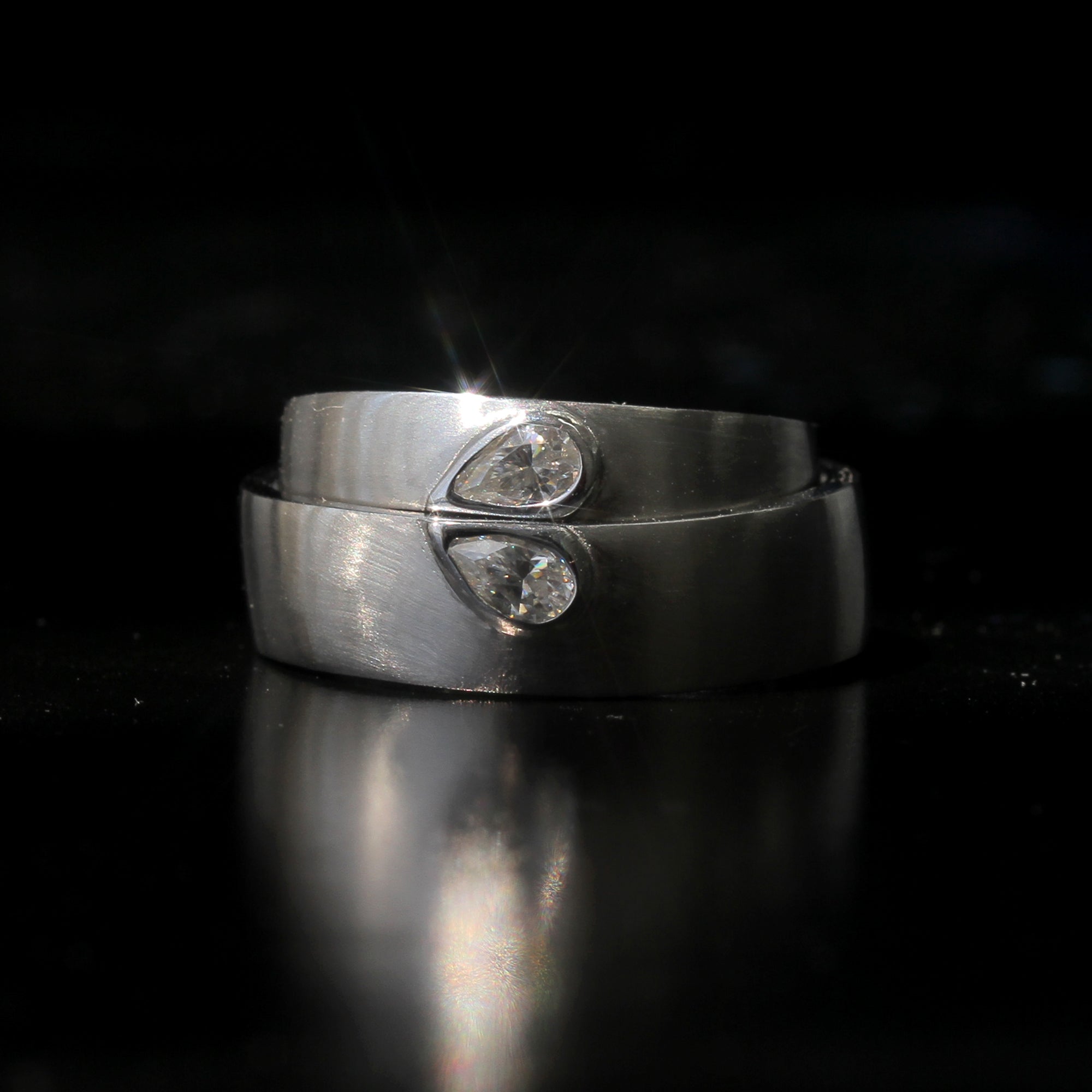 Joined Heart Band Set – Matching Moissanite Couple Rings in Platinum ...