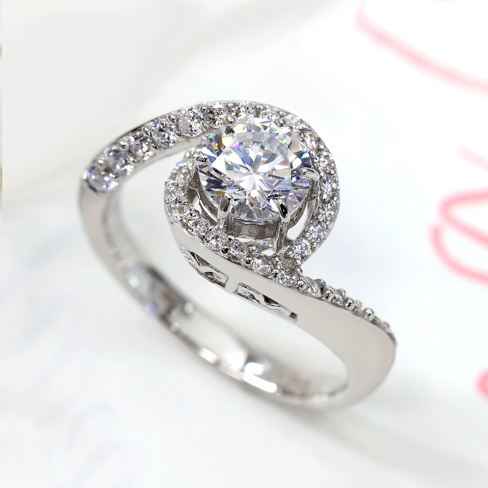 Seraphic Swirl Ring – Bypass Curve CZ Ring in Rhodium-Plated Silver ...