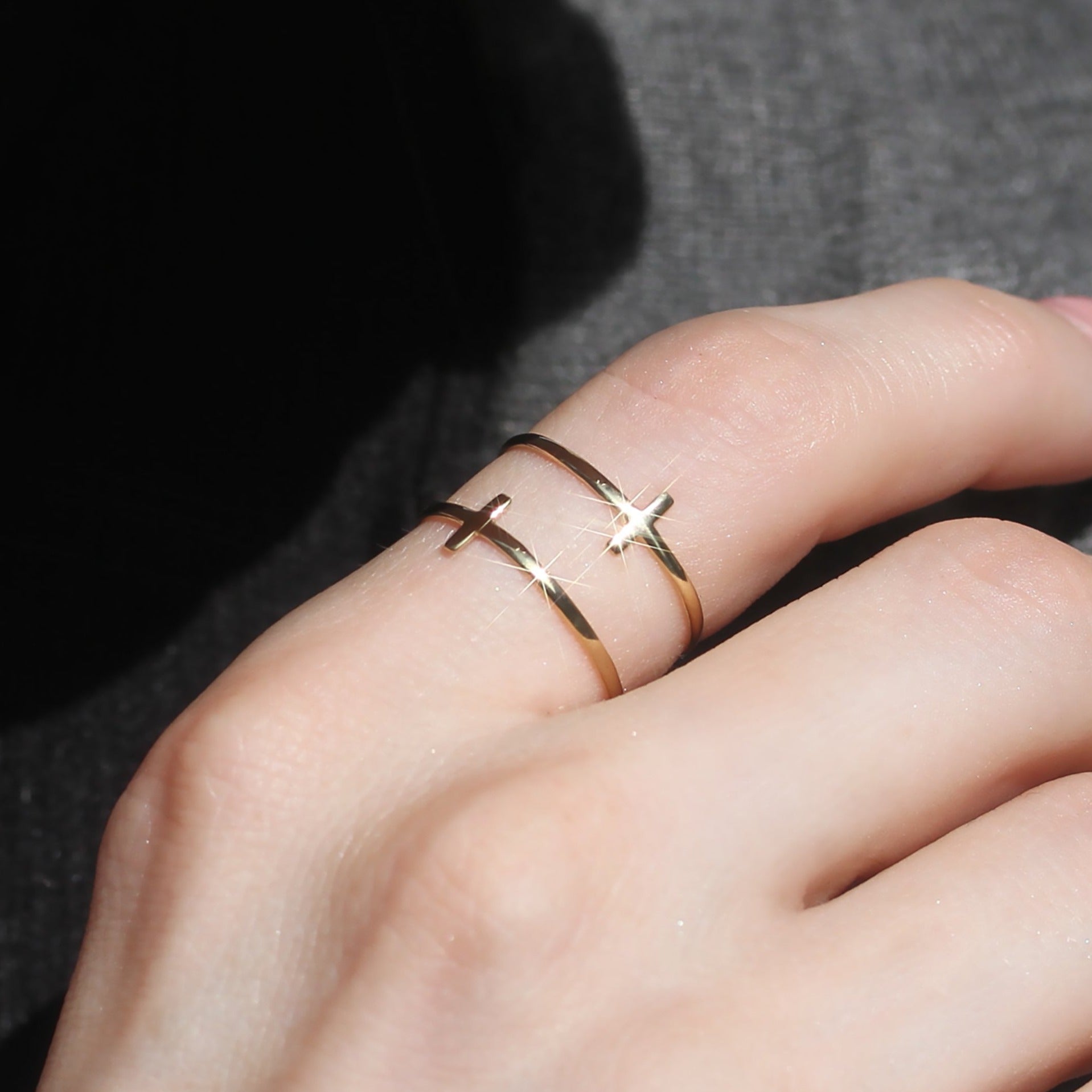 GoldenCrossway Band: Double Cross Ring in 14K Gold - Double Accent ...