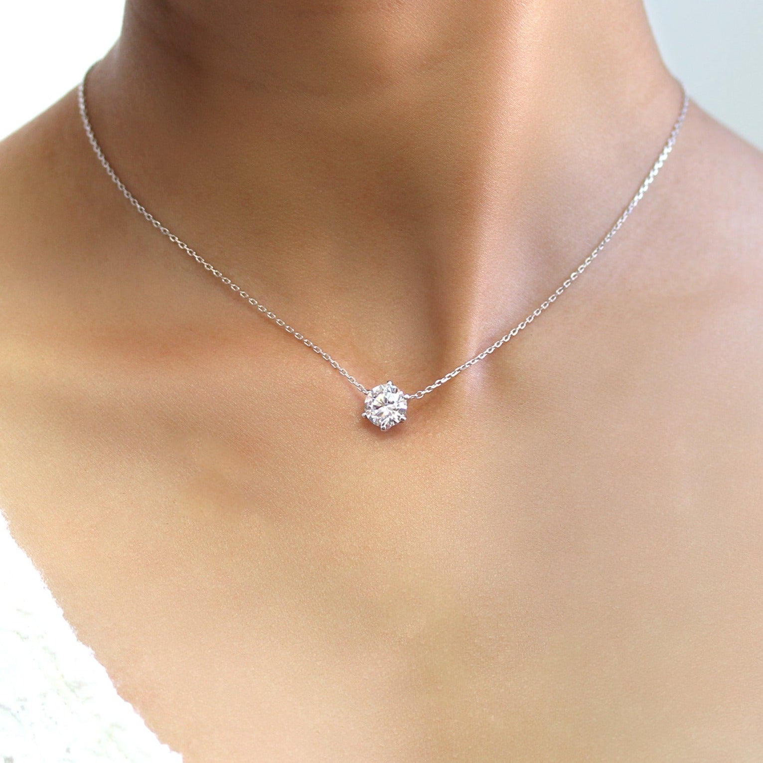 Platinum Plated Sterling Silver Moissanite Solitaire Chain Necklace ...
