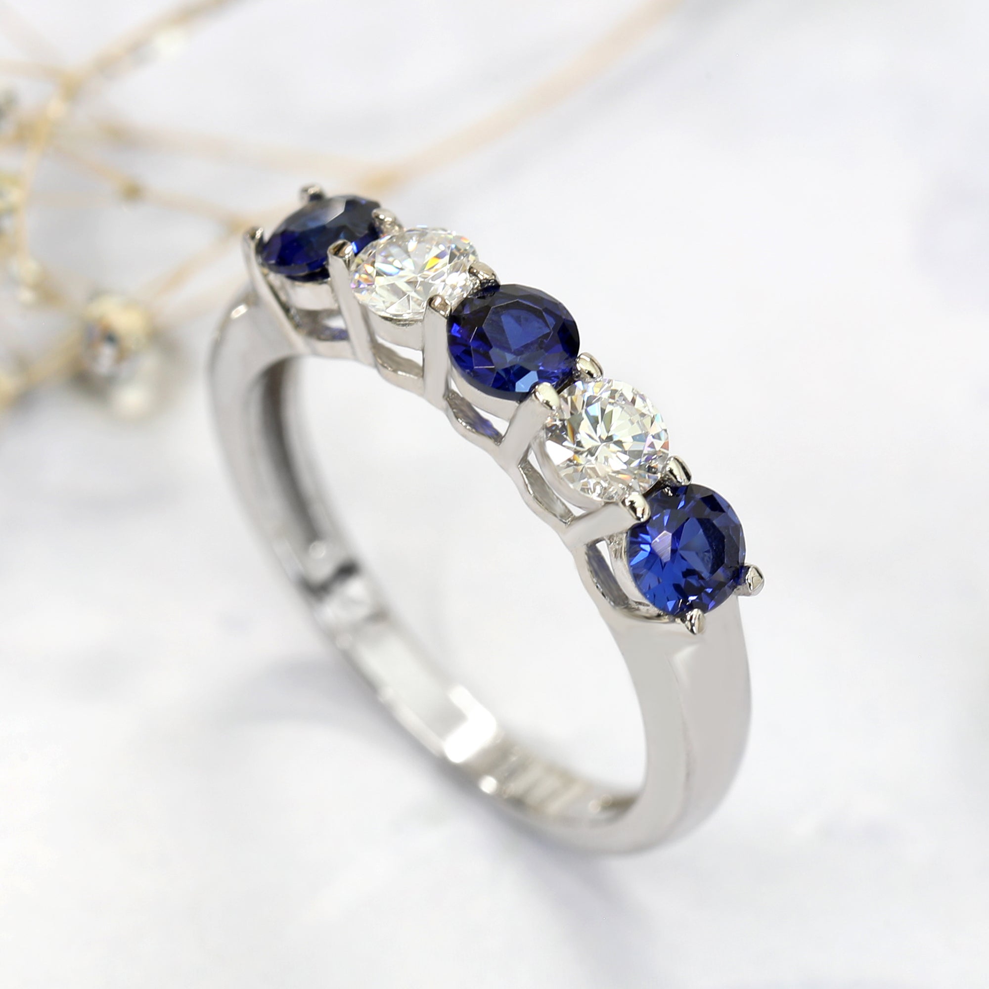Pathway Five Stone Ring | Platinum Sterling Silver Anniversary Ring ...